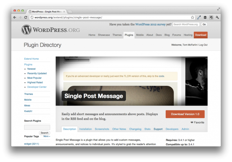 Single Post Message For WordPress Tom McFarlin